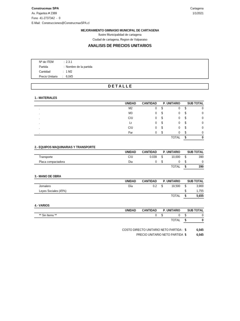 Análisis de Precios Unitarios APU | PDF