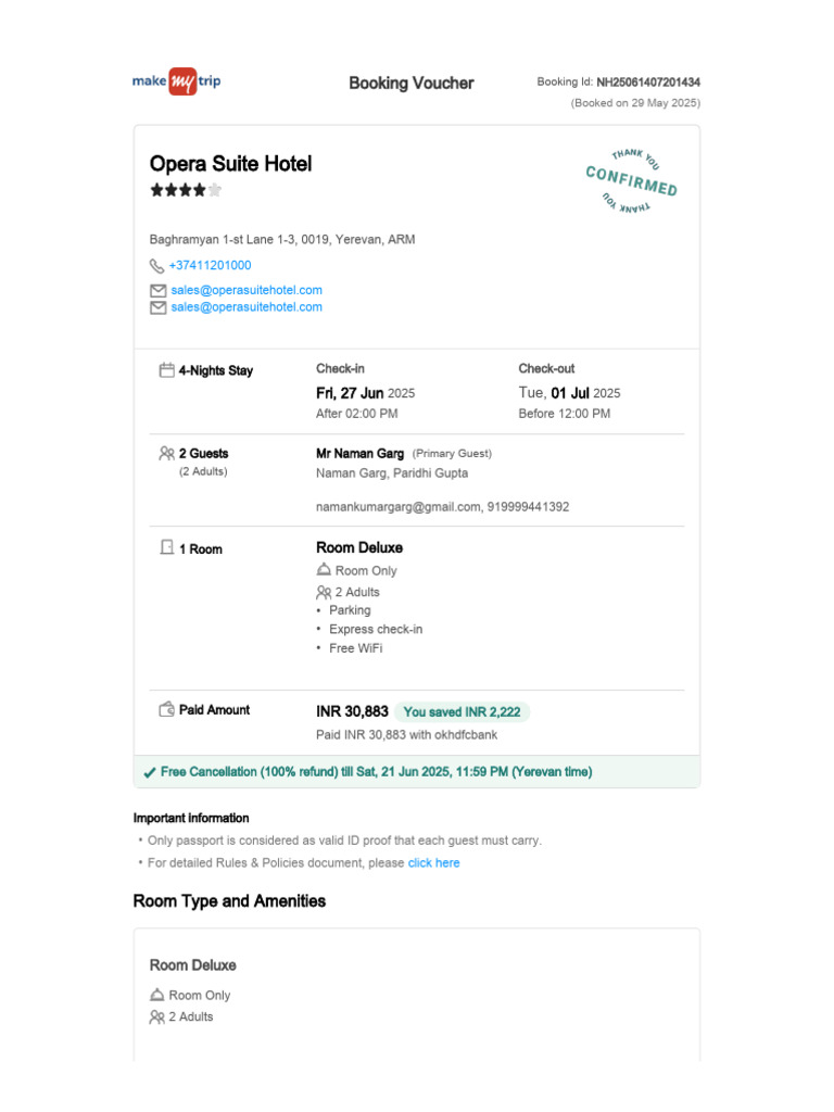 Booking Confirmation Voucher | PDF