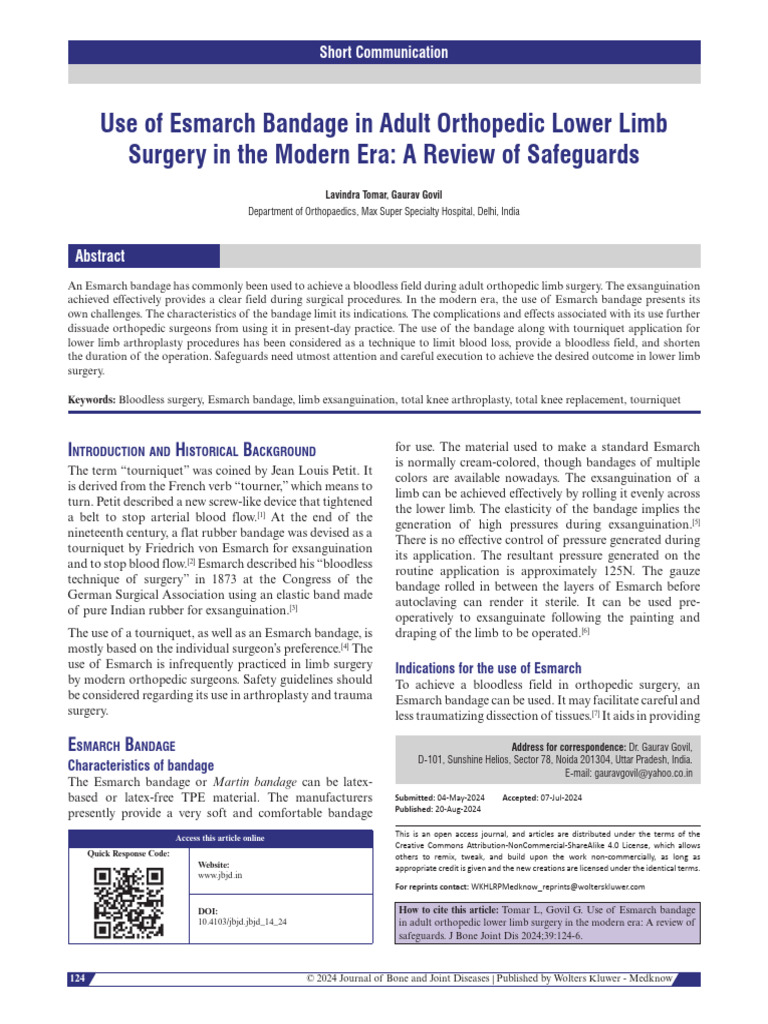 Esmarch Bandage in Orthopedic Surgery | PDF | Medical Specialties ...