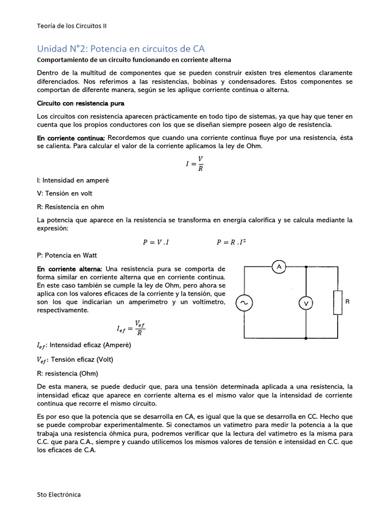 Potencia en CA - Circuito Resistivo Puro | PDF | Resistencia Eléctrica y Conductancia | Energia ...