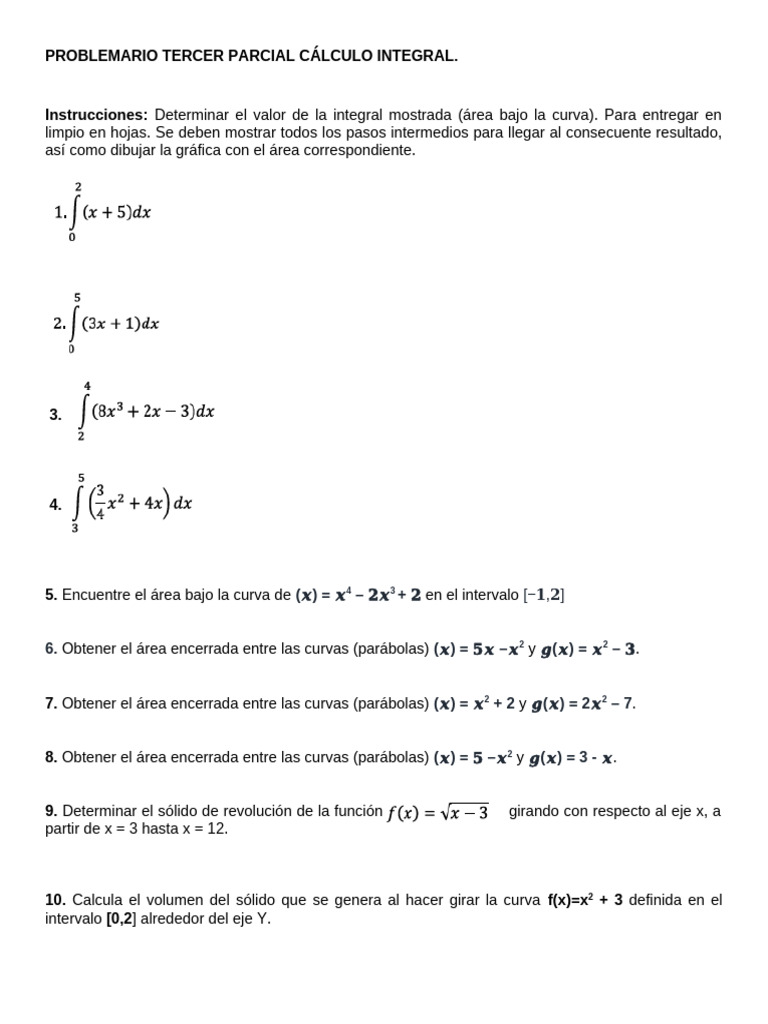 Problemario Tercer Parcial Cálculo Integral | PDF