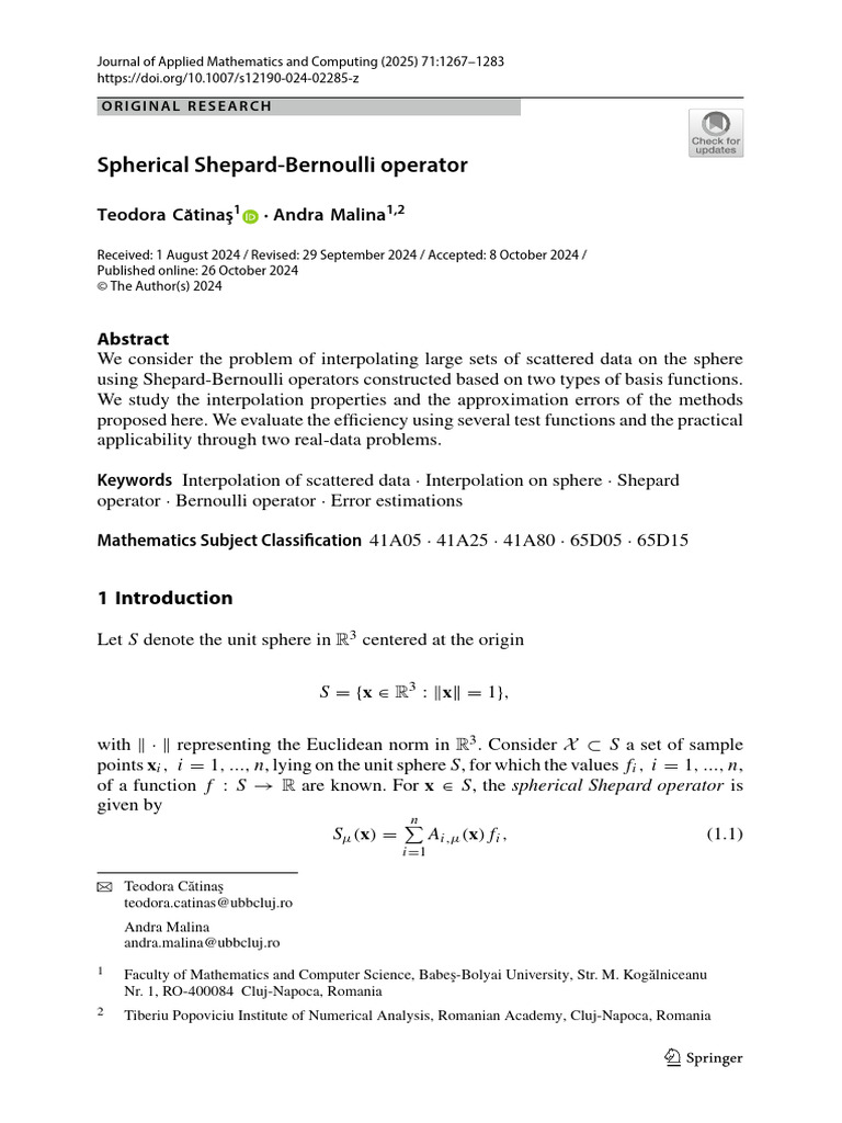 Malina Spherical Shepard-Bernoulli Operator For Scattered Data Interpolation | PDF | Coordinate ...