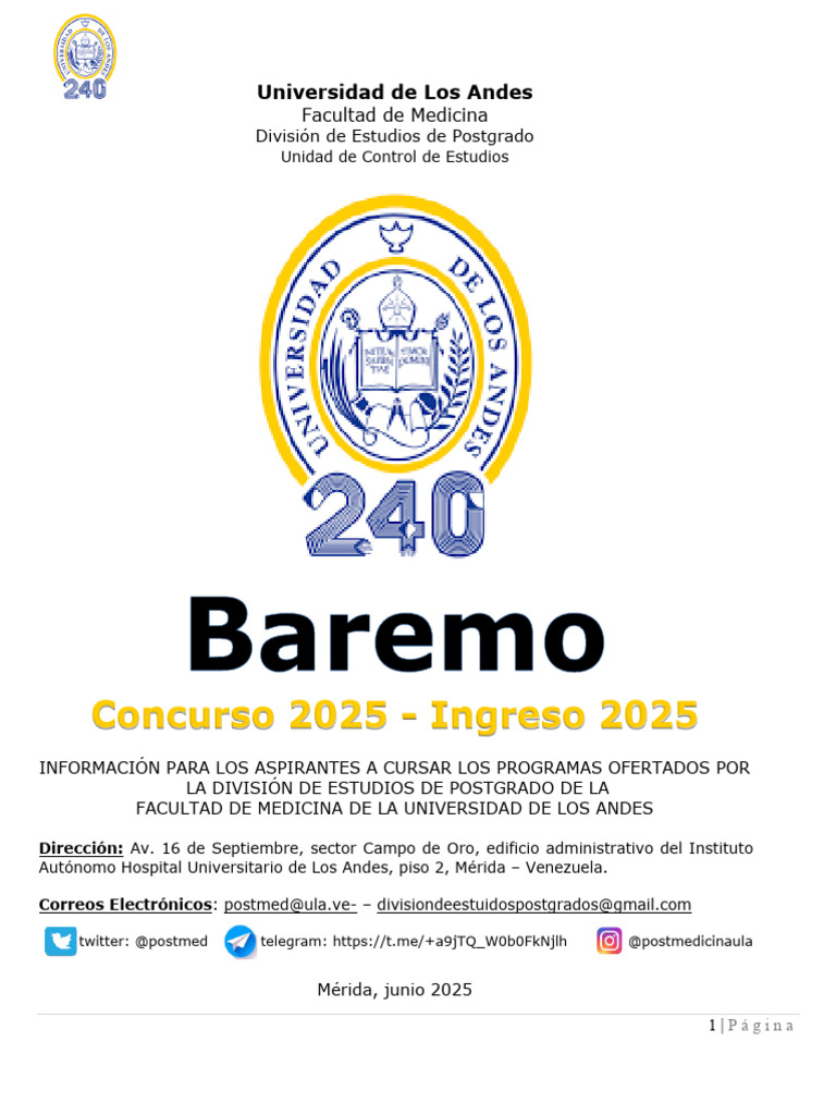 Baremo 2025 - Postgrado ULA Medicina | PDF | Universidad | Medicina