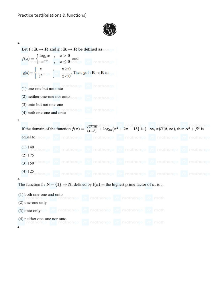 Practice Test (Relations & Functions) | PDF