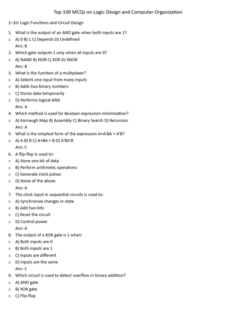 Top 100 MCQs on Logic Design and Computer Organization | PDF | Random Access Memory | Cpu Cache
