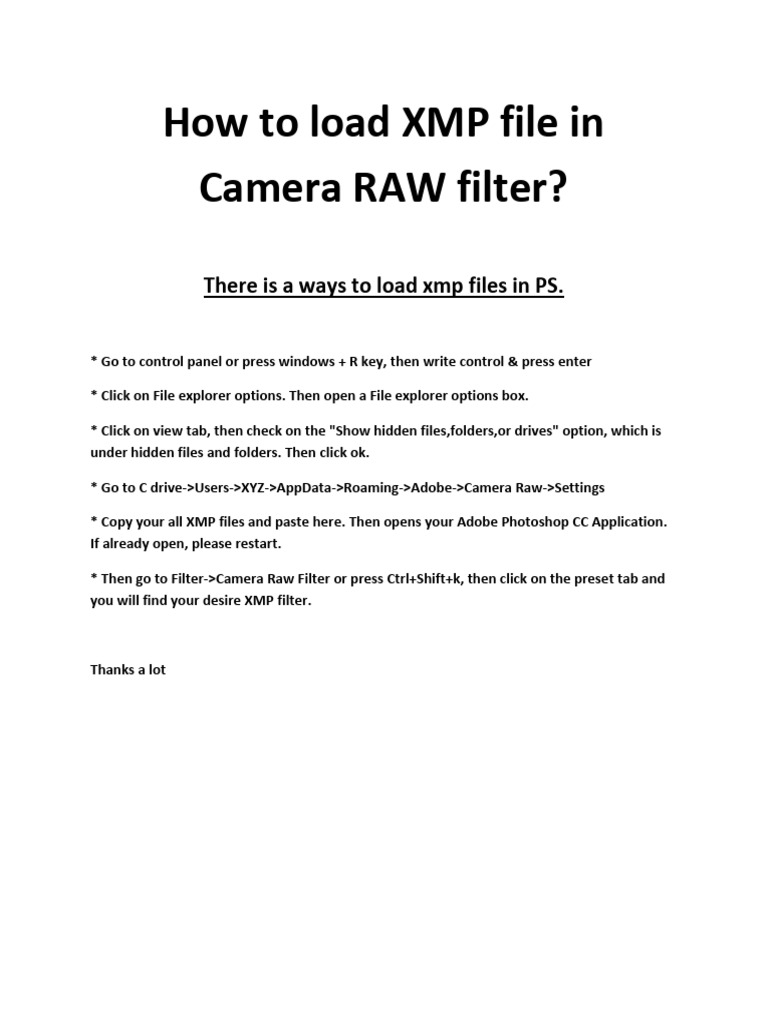 How To Load XMP File in Camera RAW Filter | PDF