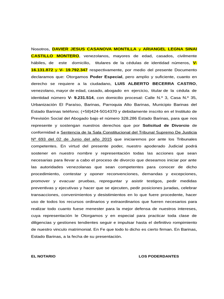 Poder para Divorcio | PDF