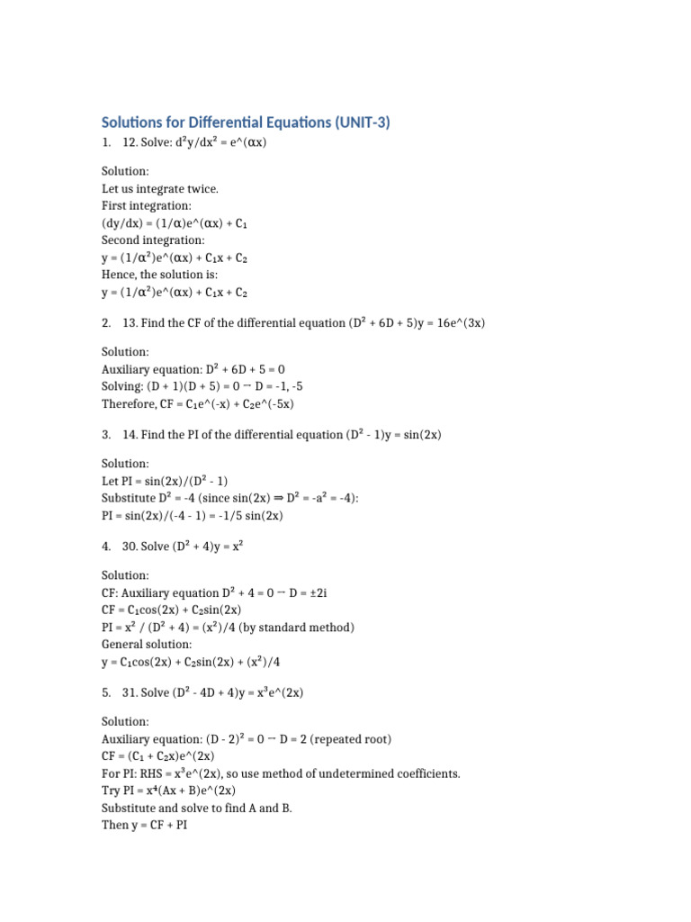 UNIT-3 Differential Equations Solutions | PDF