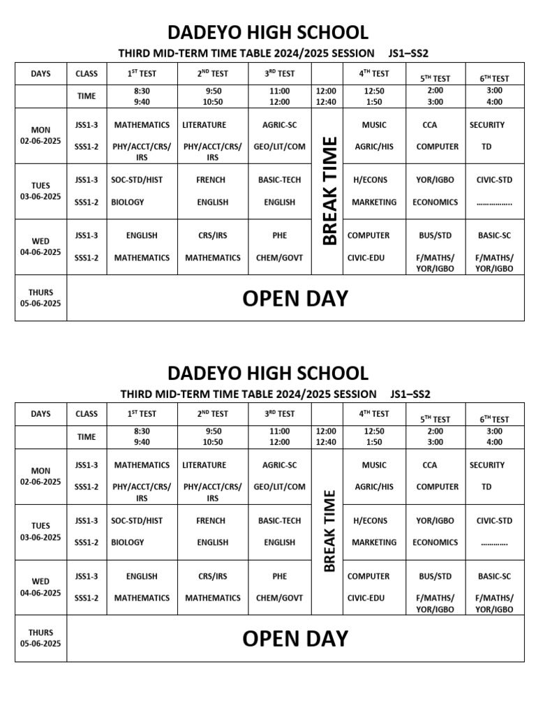 Third Midterm Time Table | PDF
