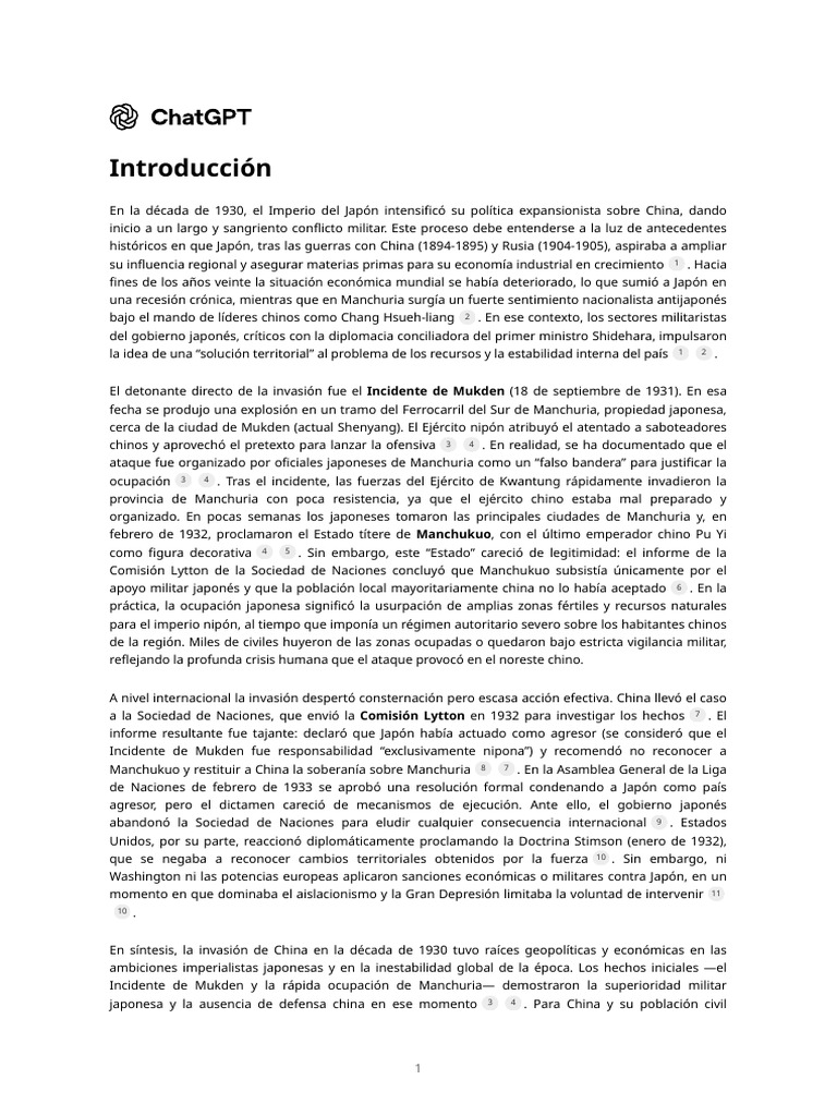 Introducción Guerra Cino Japonesa | PDF | Imperio de japón | Japón