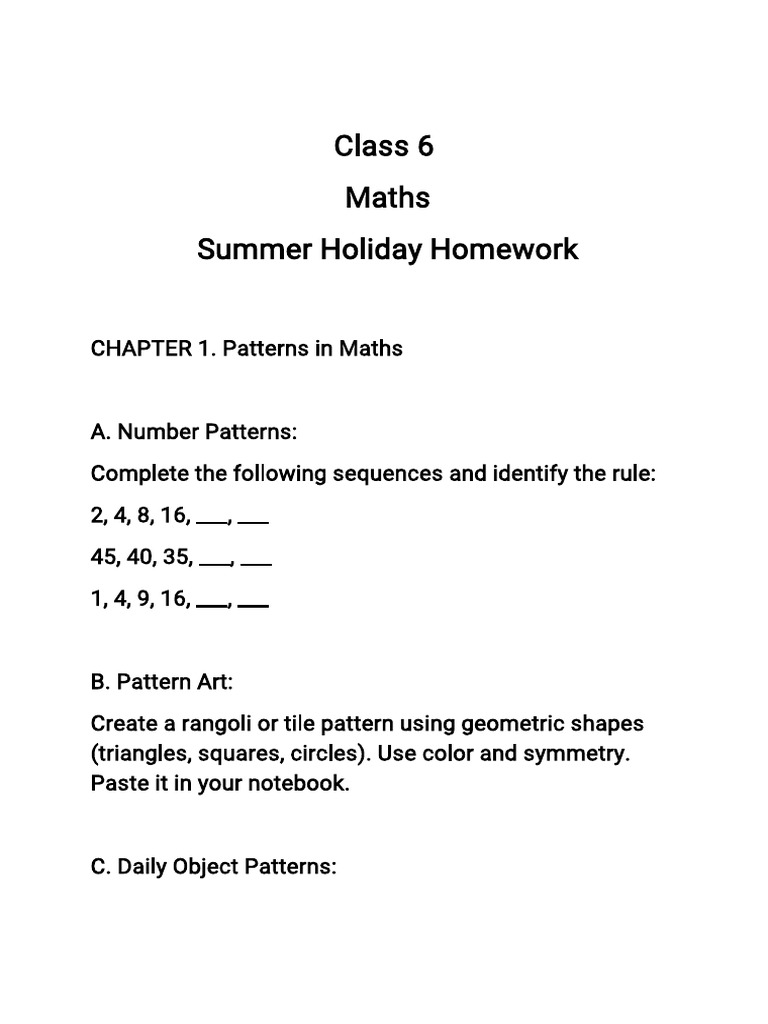 Class 6 Maths Patterns and Angles Homework | PDF