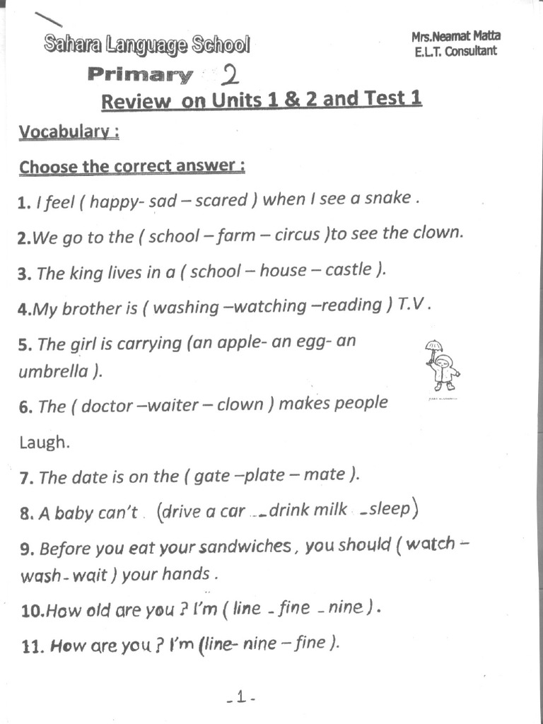 English World 2 Revision Unit 1-2 | PDF