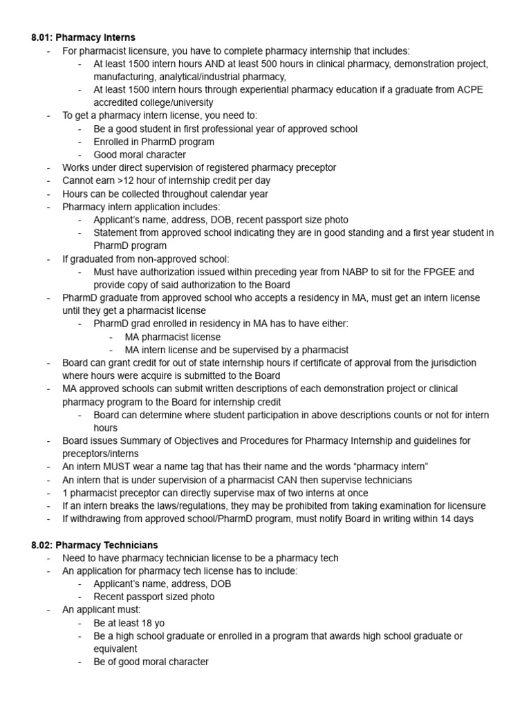 247 CMR 8.00 - Pharmacy Interns and Technicians | PDF | Pharmacy | Pharmacist
