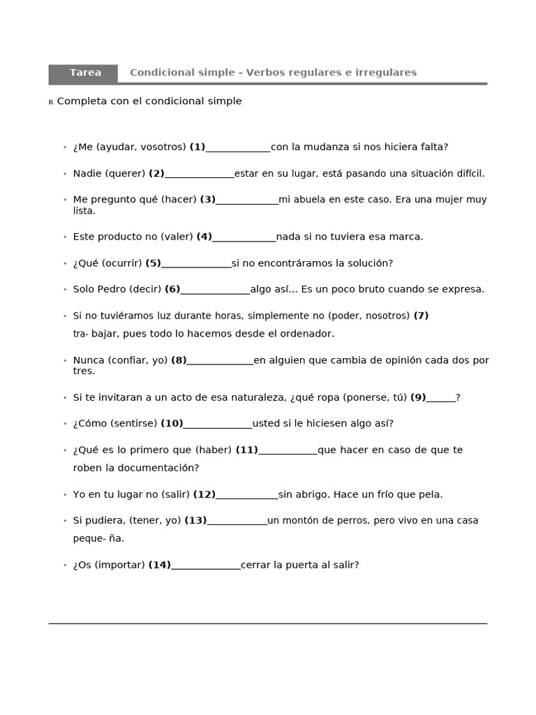 Condicional Simple Verbos Regulares e Irregulares | PDF