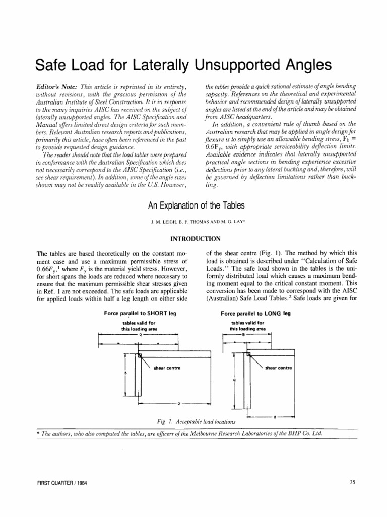 Safe Load Calculations for Angles | PDF | Bending | Beam (Structure)