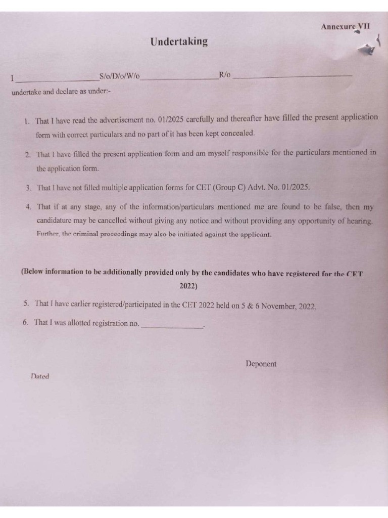 Undertaking Annexure VII | PDF