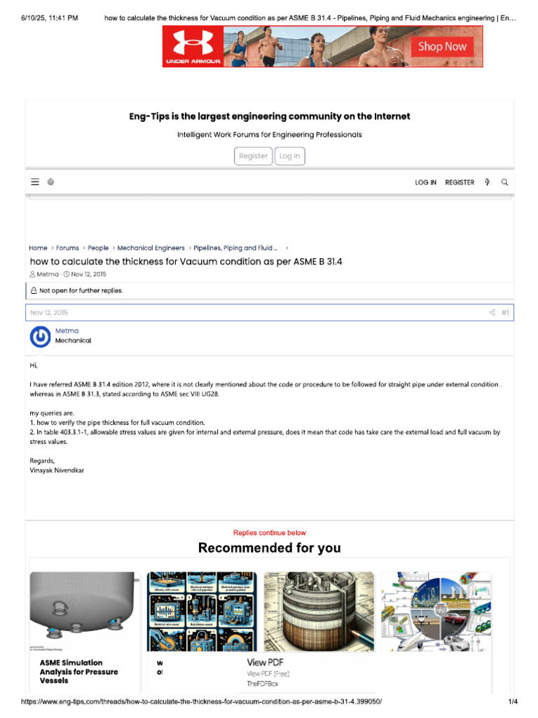 Thickness For Vacuum Condition | PDF