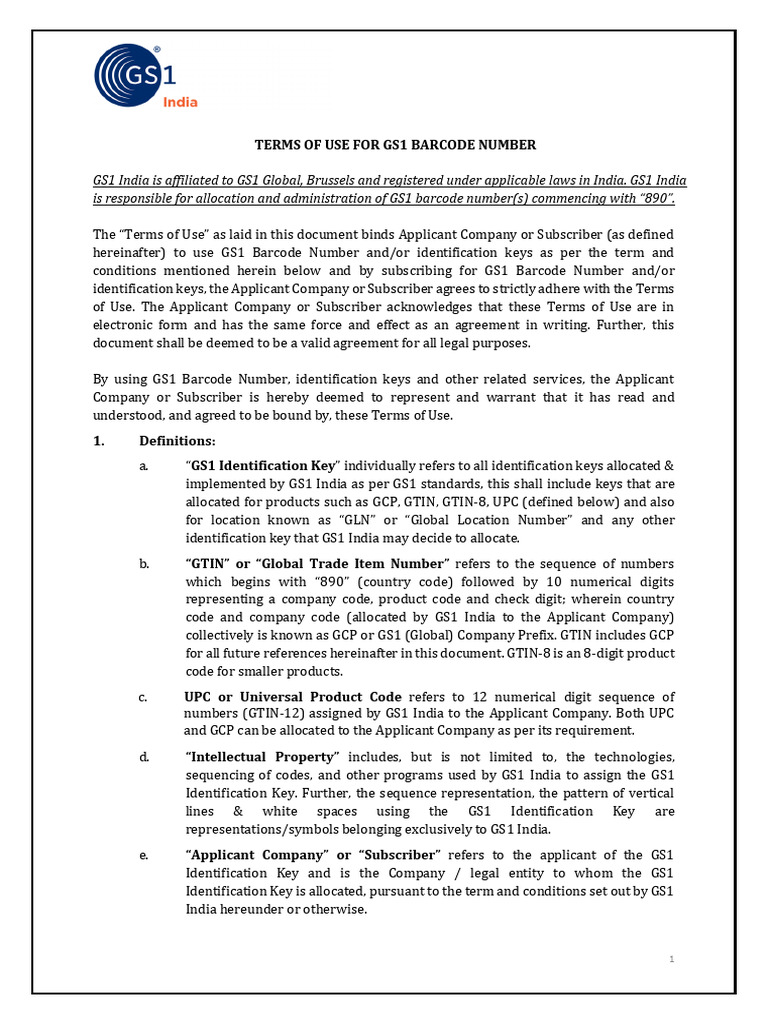 Terms for Use of GS1 Barcodes | PDF | Arbitration | Indemnity