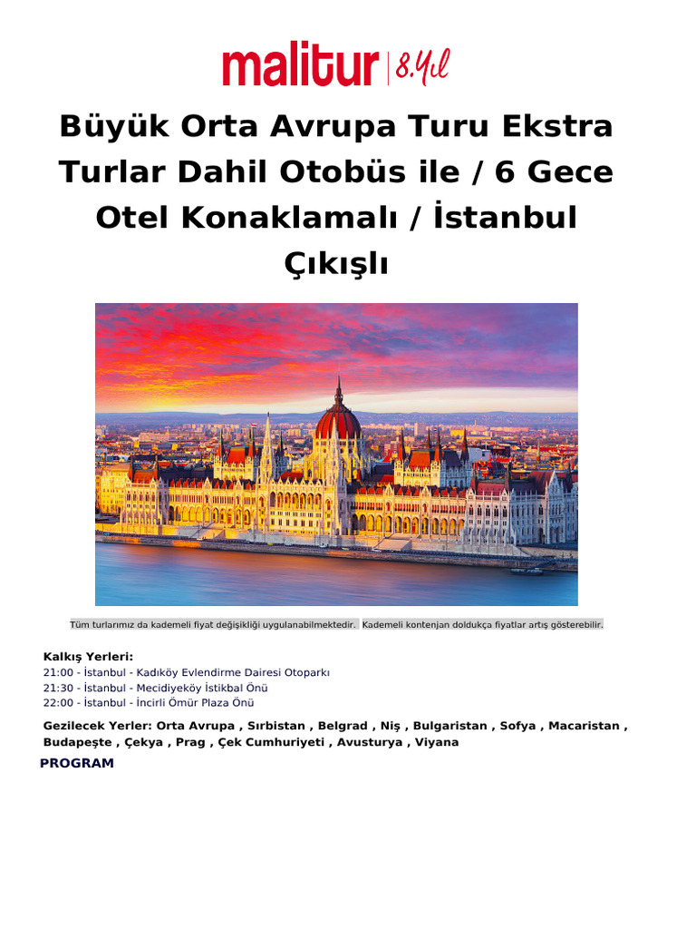 Buyuk Orta Avrupa Turu Ekstra Turlar Dahil Otobus Ile 6 Gece Otel ...