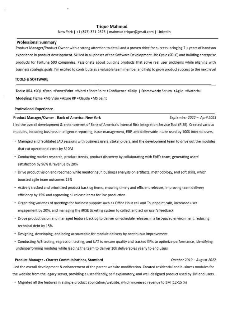 Trique Al Mahmud - Product Owner | PDF | Software Development Process | Scrum (Software Development)