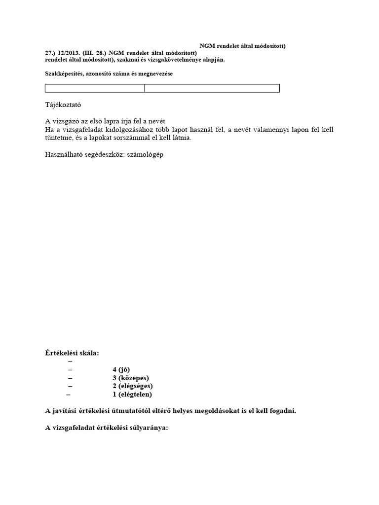 Mechatronikai Technikus Vizsga Feladatsor 2025 - 1 | PDF