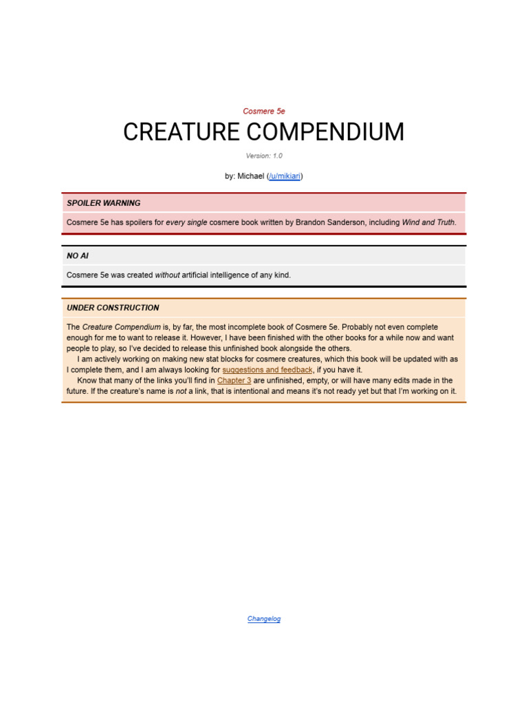 Cosmere 5e - Creature Compendium | PDF | Senses | Telepathy