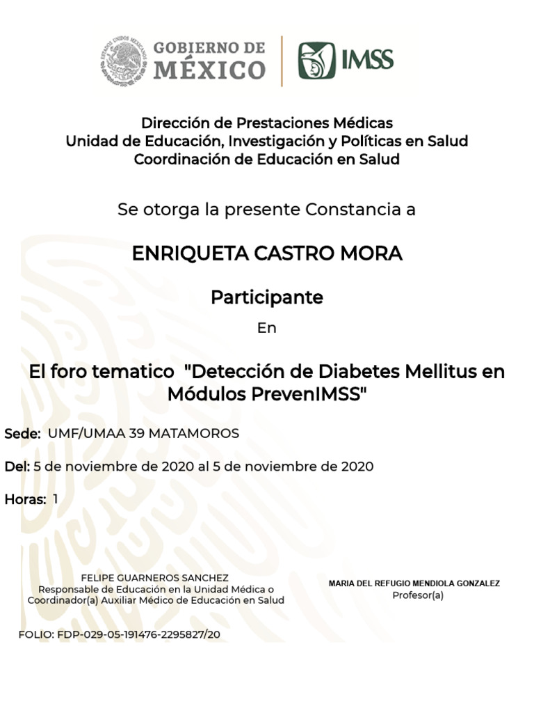 Enriqueta Castro Mora: Se Otorga La Presente Constancia A | PDF