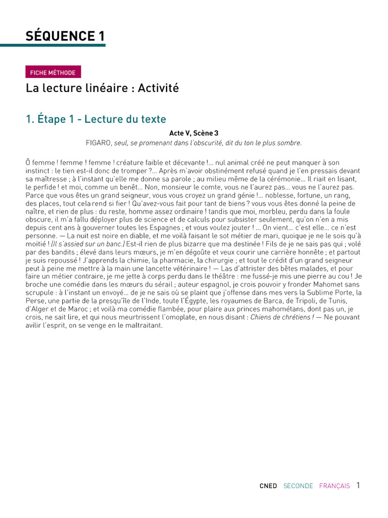 7FR20TEWB0121 La Lecture Lineaire Activite | PDF