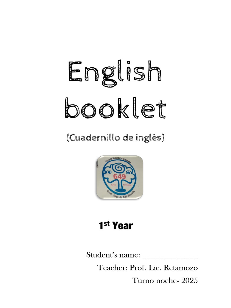 English Booklet - 1st Year 2025 | PDF