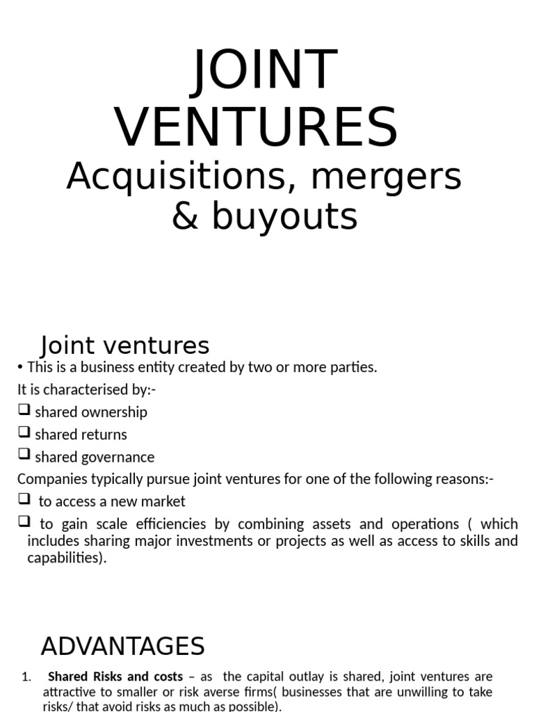 Joint Ventures, Mergers, and Acquisitions Guide | PDF | Mergers And ...