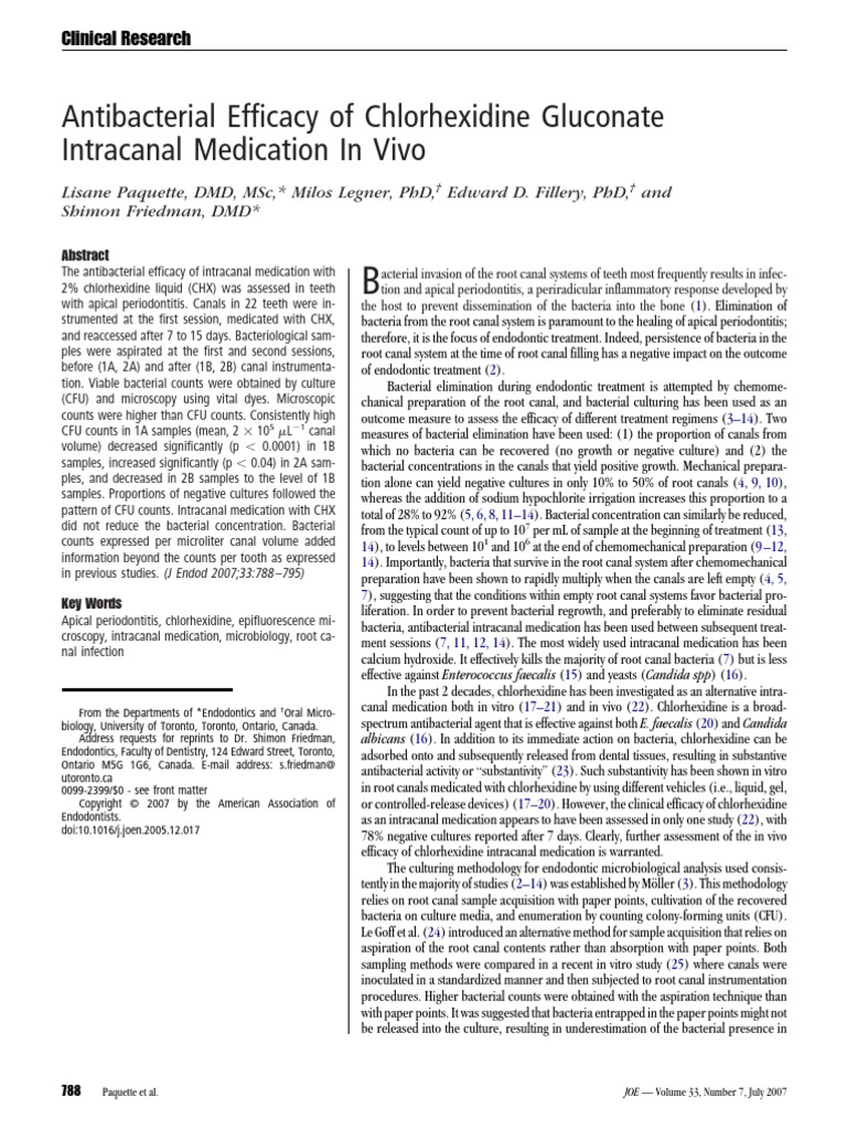 Antibacterial Efficacy of Chlorhexidine Gluconate Intracanal Medication ...