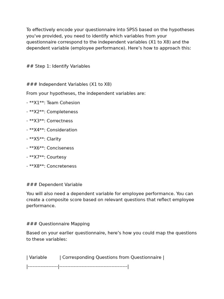 To Effectively Encode Your Questionnaire Into SPSS Based On The Hypotheses You | PDF ...