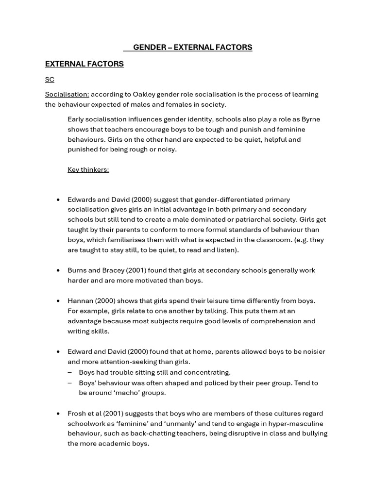 SC - gender and educational achievement (external factors) | PDF ...