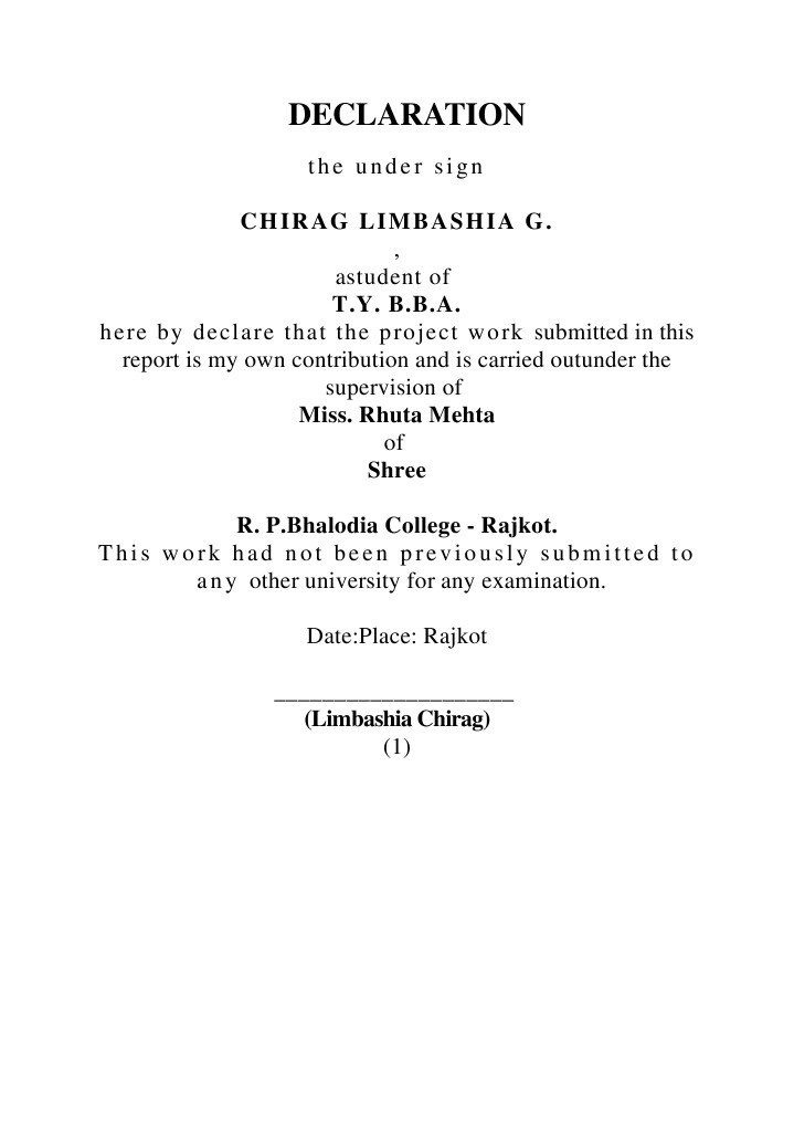 Declaration of Original Project Work | PDF | Career & Growth