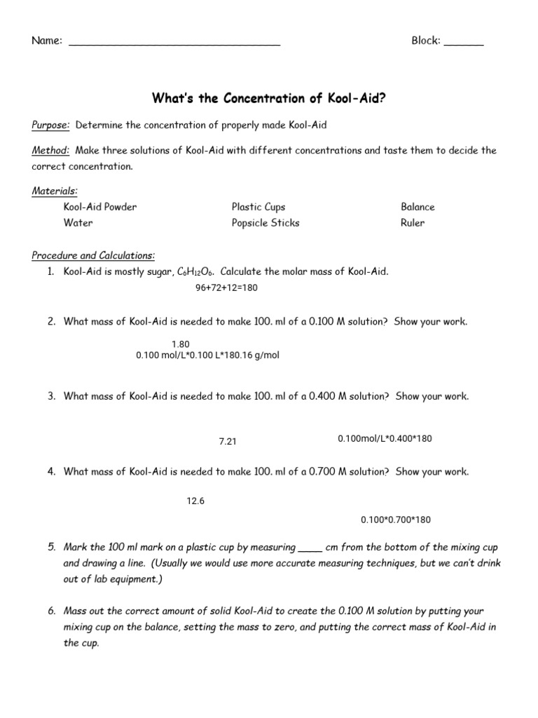 Mia Squinobal - Lab - Kool-Aid Concentration | PDF | Concentration ...