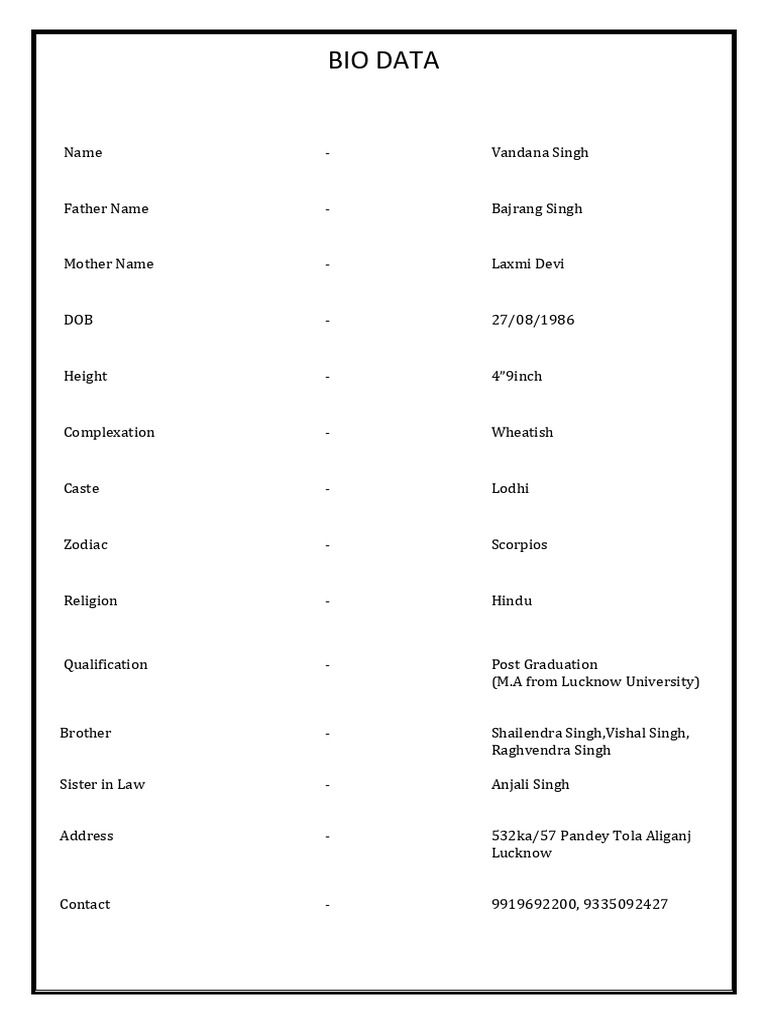 Bio Data: 4"9inch | PDF