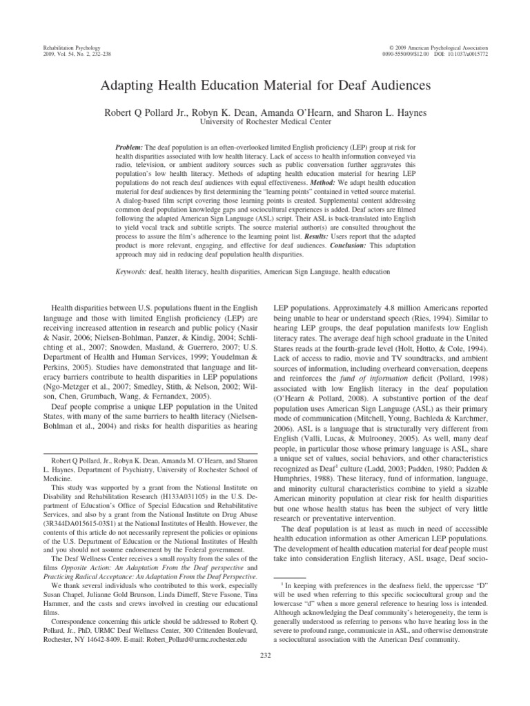 Adapting Health Education Material For Deaf Audiences | PDF | American ...