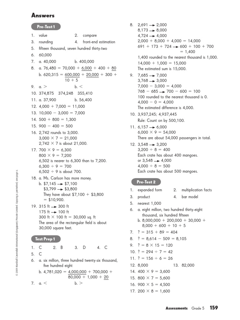 5th Grade Answer Key | PDF