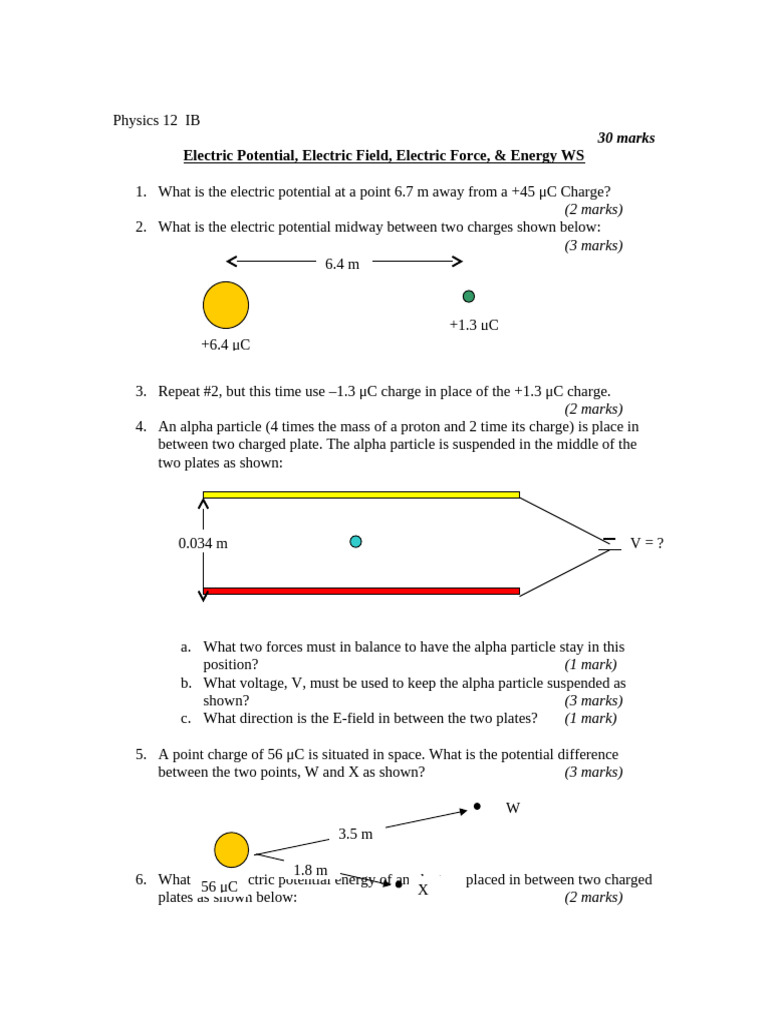 Electric Poten. Force and Energy WS | PDF | Electron | Force