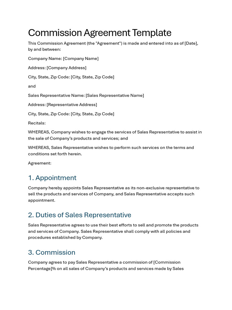 Commission Agreement Template | PDF | Private Law | Justice