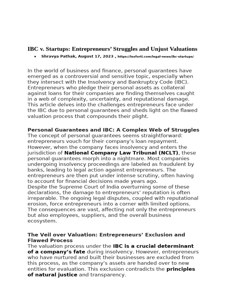Module 2 Article On IBC Vs Startups | PDF | Valuation (Finance) | Entrepreneurship