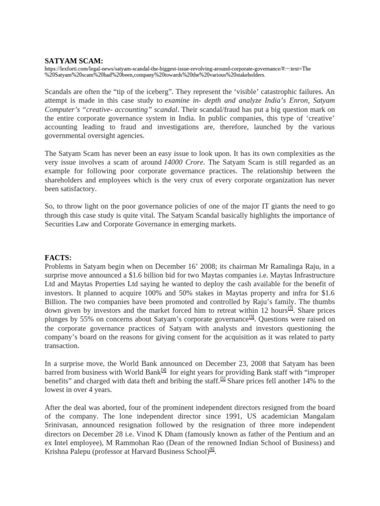 Case of Satyam For Class | PDF | Business