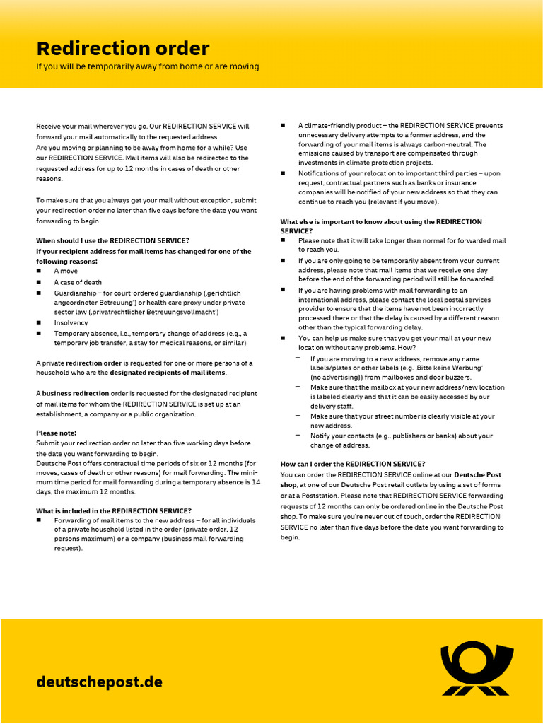 DP Redirection Order Information | PDF | Mail | Freight Transport