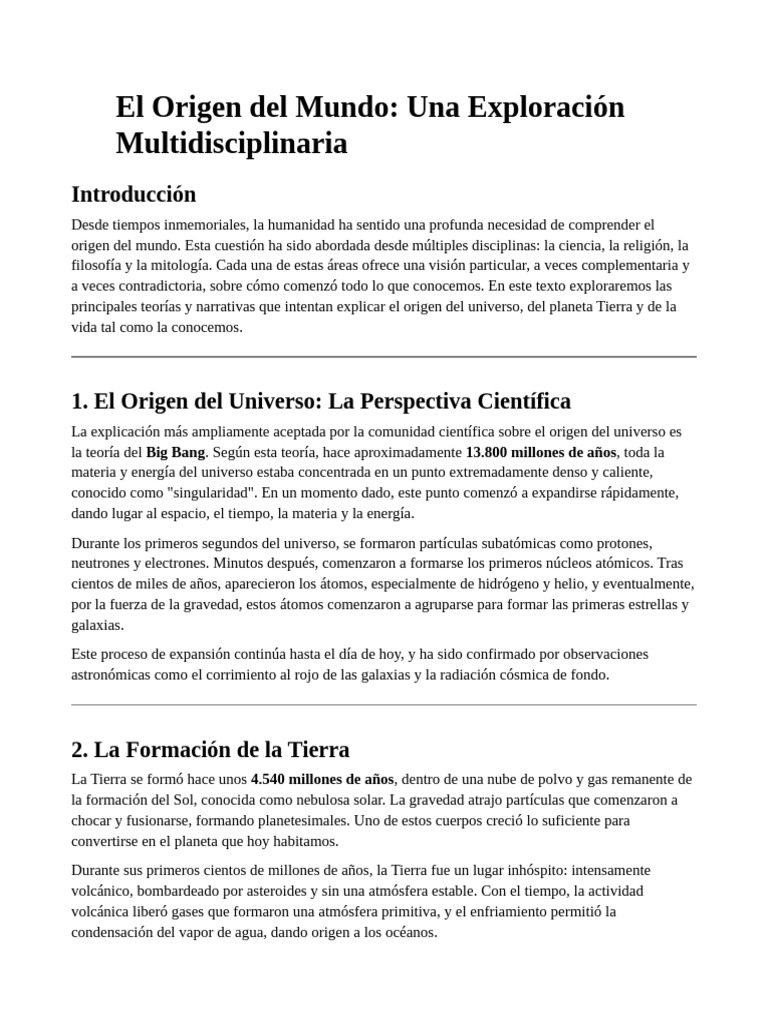 Origen Del Mundo | PDF | Universo | Abiogénesis
