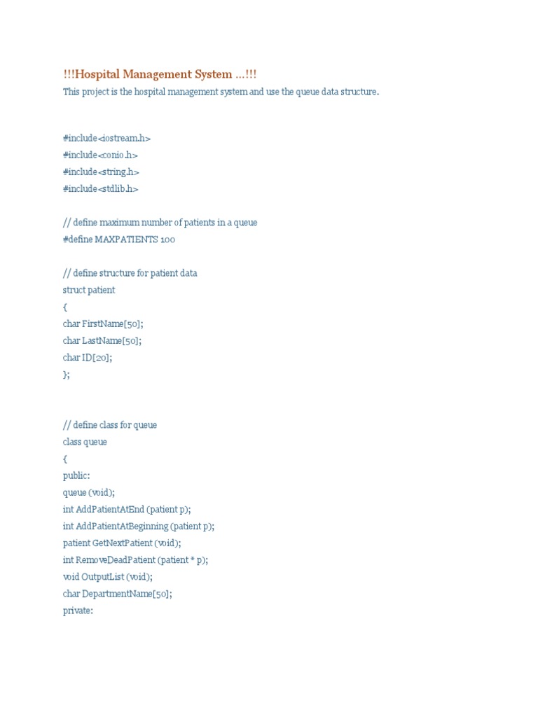 Hospital Management System | PDF | Queue (Abstract Data Type ...