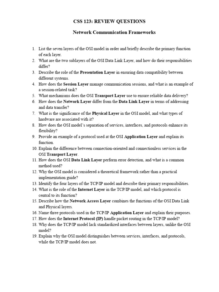 Review Questions Network Communication Frameworks Pdf