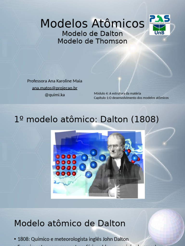 Modelos Atomicos Dalton Thomson | PDF | Elétron | Átomos