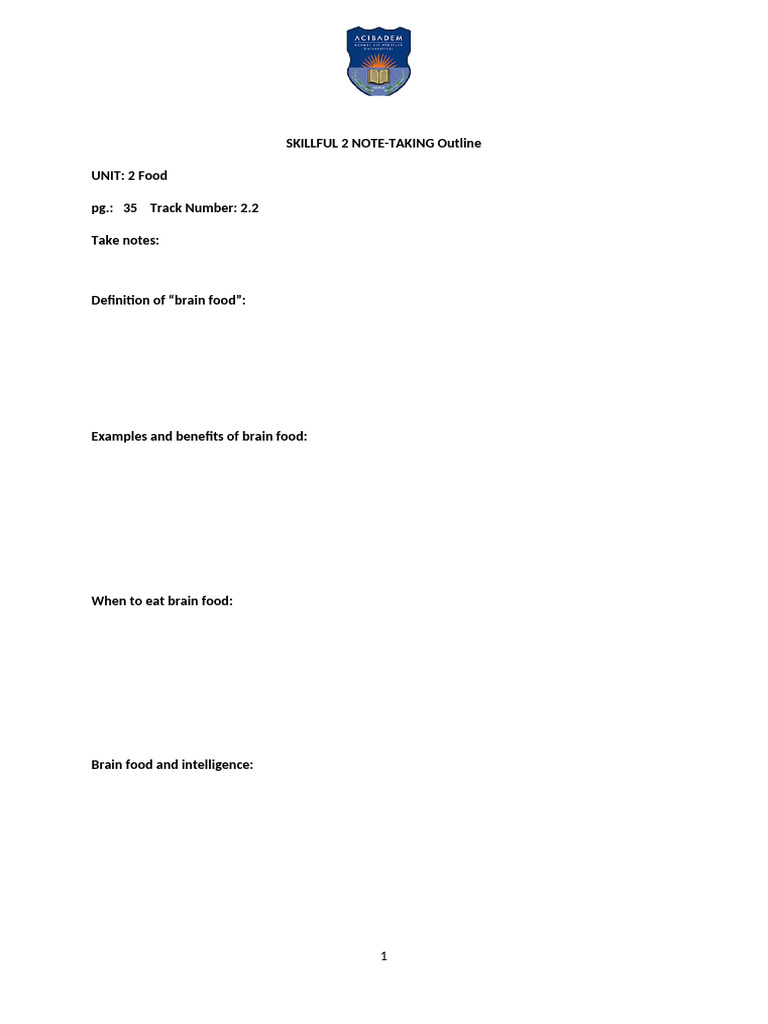 Skillful 2 NT Unit 2 Outline | PDF