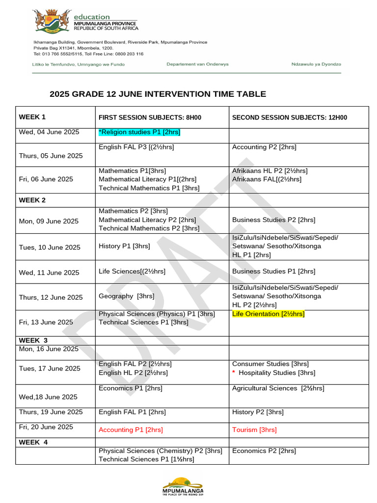 Lo and Rs 2025 Grade 12 June Timetable Draft-1 | PDF