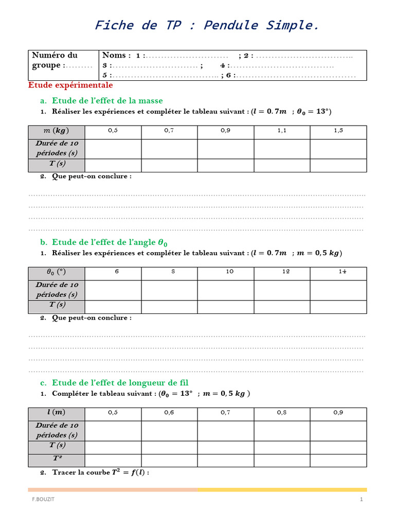 Fiche TP : Étude du Pendule Simple | PDF